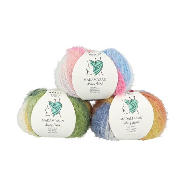 STRICKWOLLE MARY BATIK 42% NYLON, 35% WOLLE, 23% ACRYL, MADAM YARN